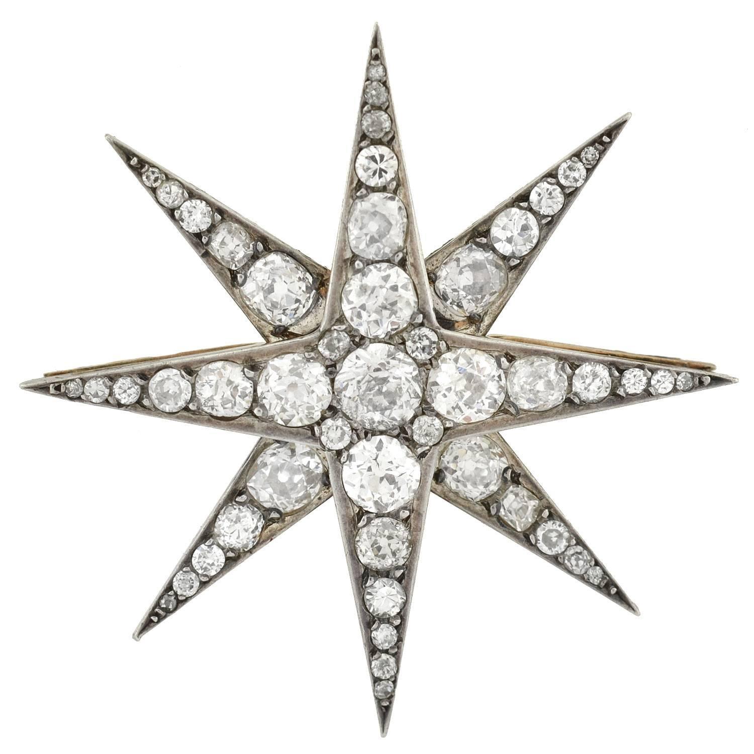Victorian Silver Topped Diamond Starburst Brooch/Pendant at 1stdibs
