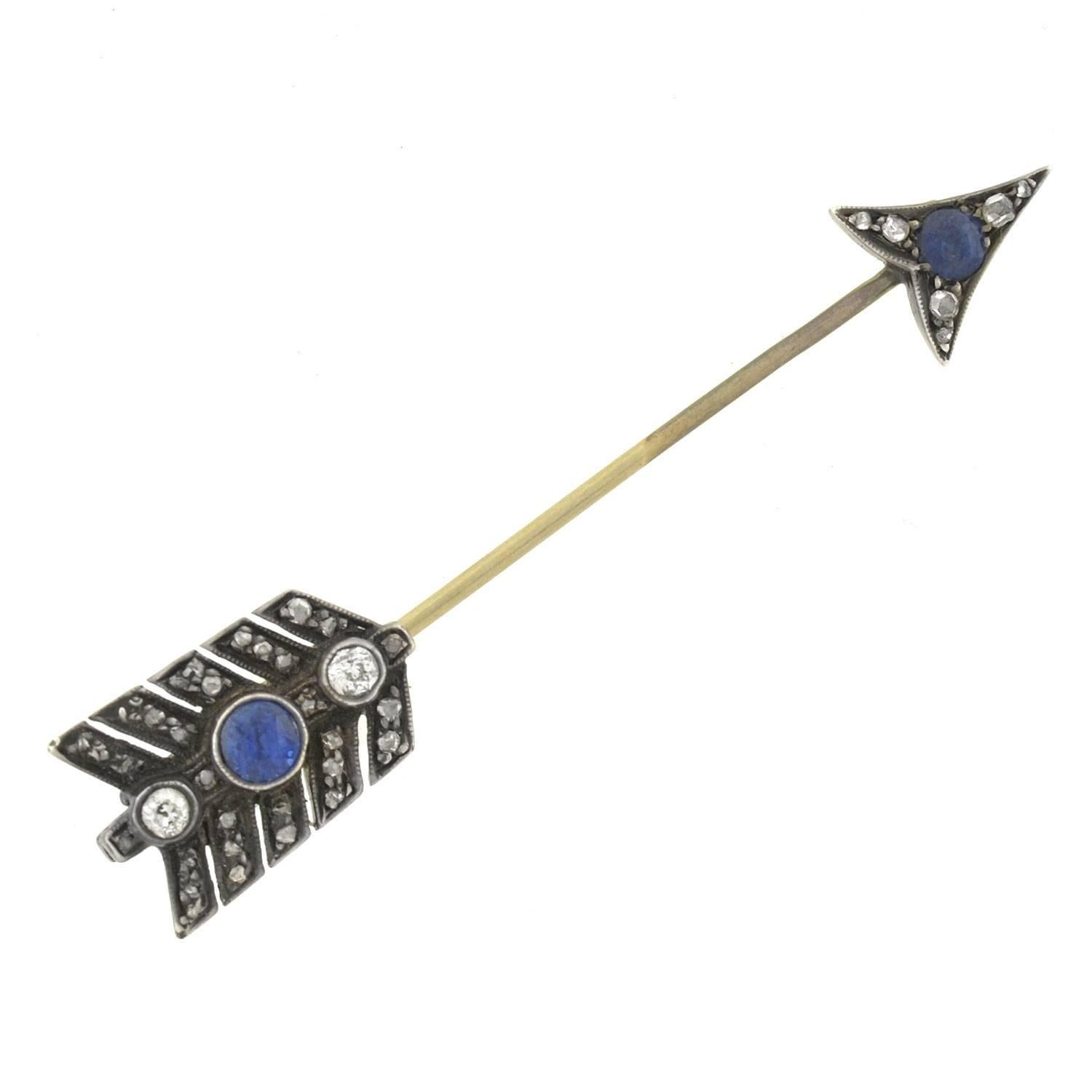 Victorian Sapphire Diamond Jabot Arrow Brooch at 1stDibs