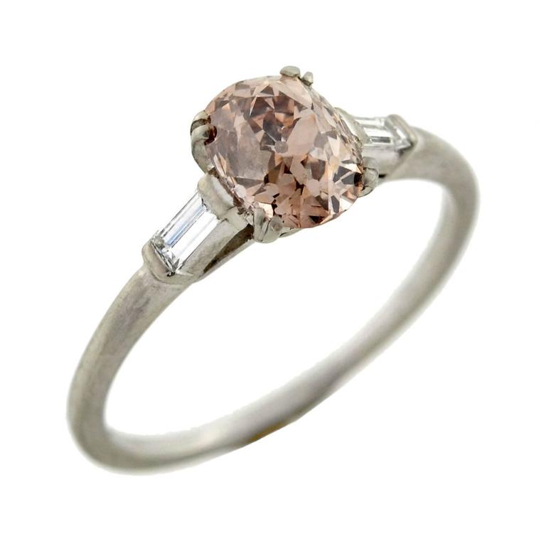 Art Deco Champagne Colored Cushion Cut Diamond Engagement Ring 1.22ct ...