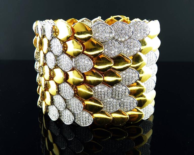 Diamond Gold Fish Scale Flexible Wide Bracelet at 1stDibs | fish scale ...