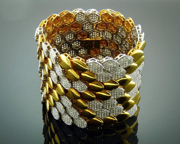Diamond Gold Fish Scale Flexible Wide Bracelet at 1stDibs | fish scale ...
