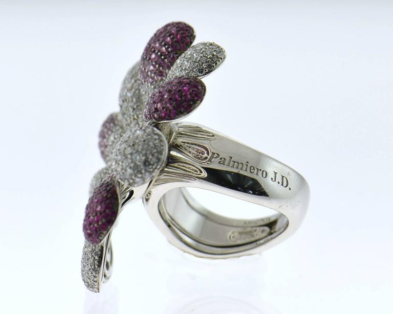 Palmiero Diamond and Pink Sapphires 18 Karat White Gold Flower Ring at ...