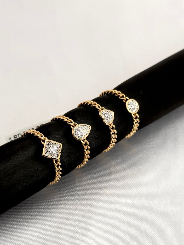 Diamond Chain Ring, Solid Gold Chain Ring, Stackable Chain Ring ...