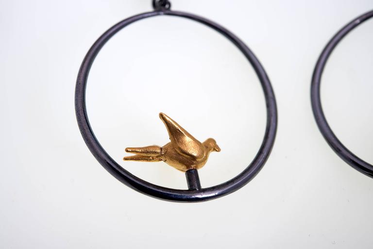 Line Vautrin Couple of Turtledoves Bronze Earrings at 1stDibs