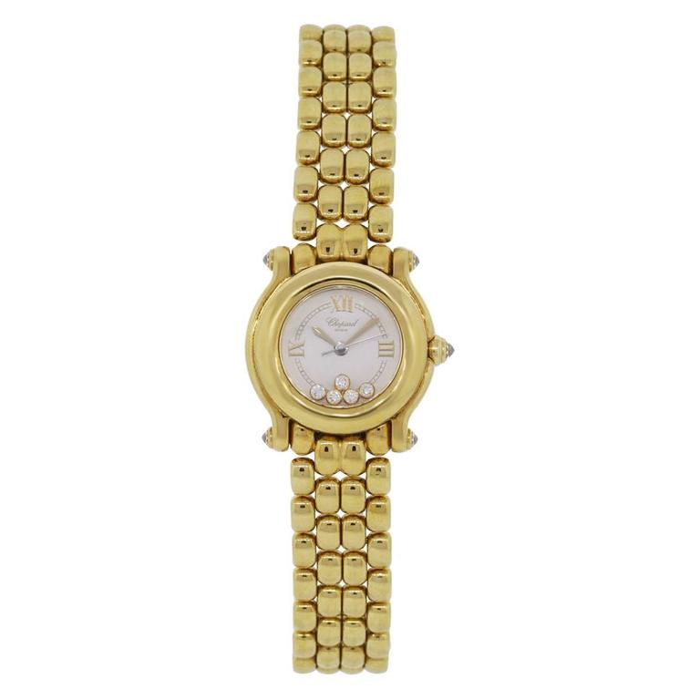 Chopard Lady's Yellow Gold Diamond Happy Sport Quartz Wristwatch at 1stDibs