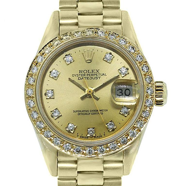 Rolex Ladies Yellow Gold Diamond Bezel Datejust Automatic Wristwatch at ...