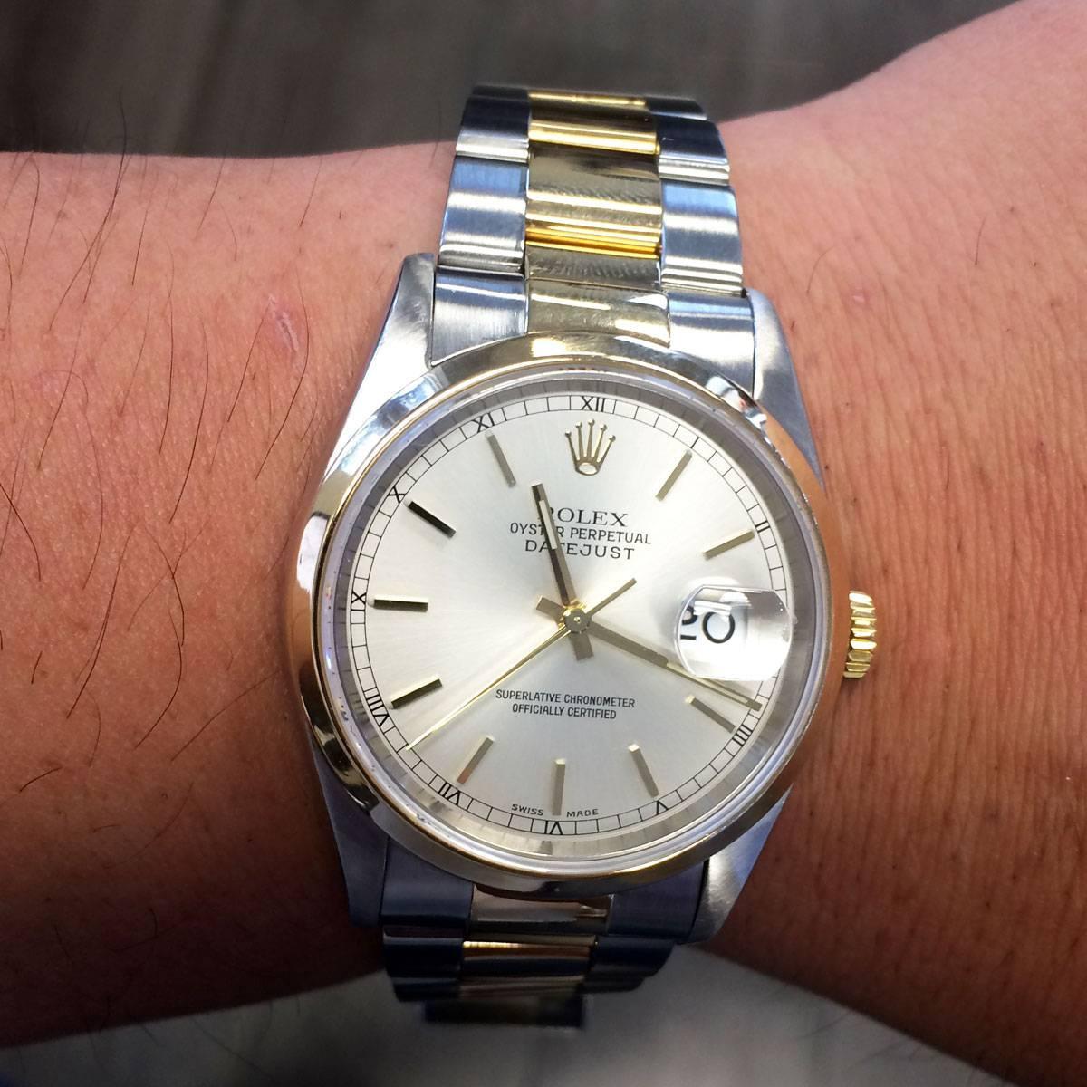 Rolex 16203 Datejust Two Tone White Dial Gents Watch at 1stdibs