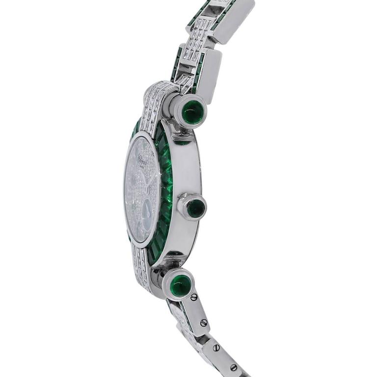 Chopard 18k White Gold Emerald Diamond Ladies Watch at 1stDibs ...