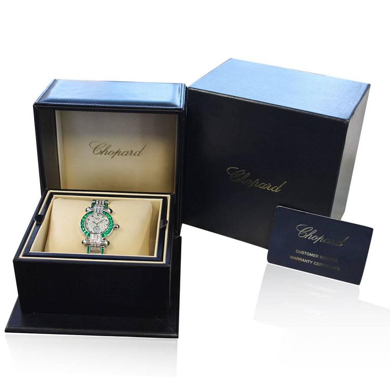 Chopard 18k White Gold Emerald Diamond Ladies Watch at 1stDibs ...