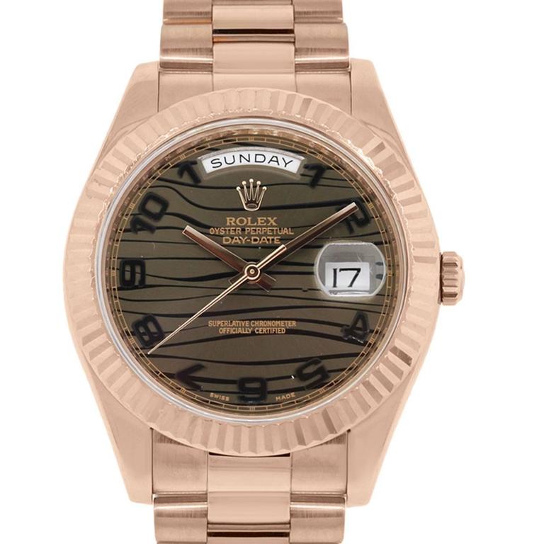 Rolex Rose Gold Bronze Wave Dial Day Date II Wristwatch at 1stDibs ...