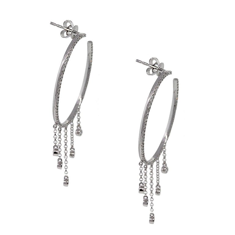 Round Diamond Pave Oval Dangle Hoops For Sale at 1stDibs