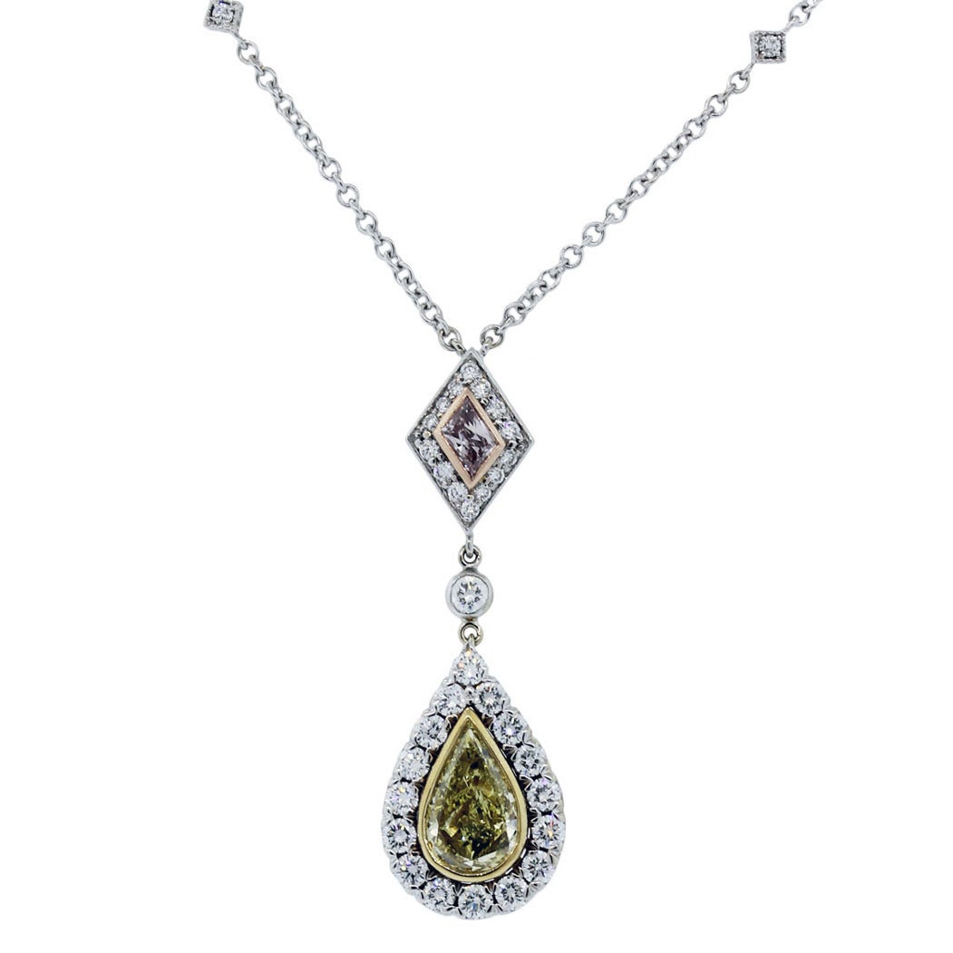 Christopher Designs Diamond Three Color Gold Necklace For Sale at 1stDibs