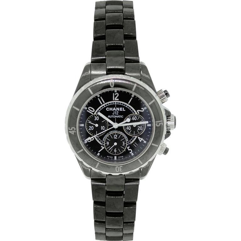Chanel Ceramic Black Dial J12 Chronograph Automatic Wristwatch at 1stDibs