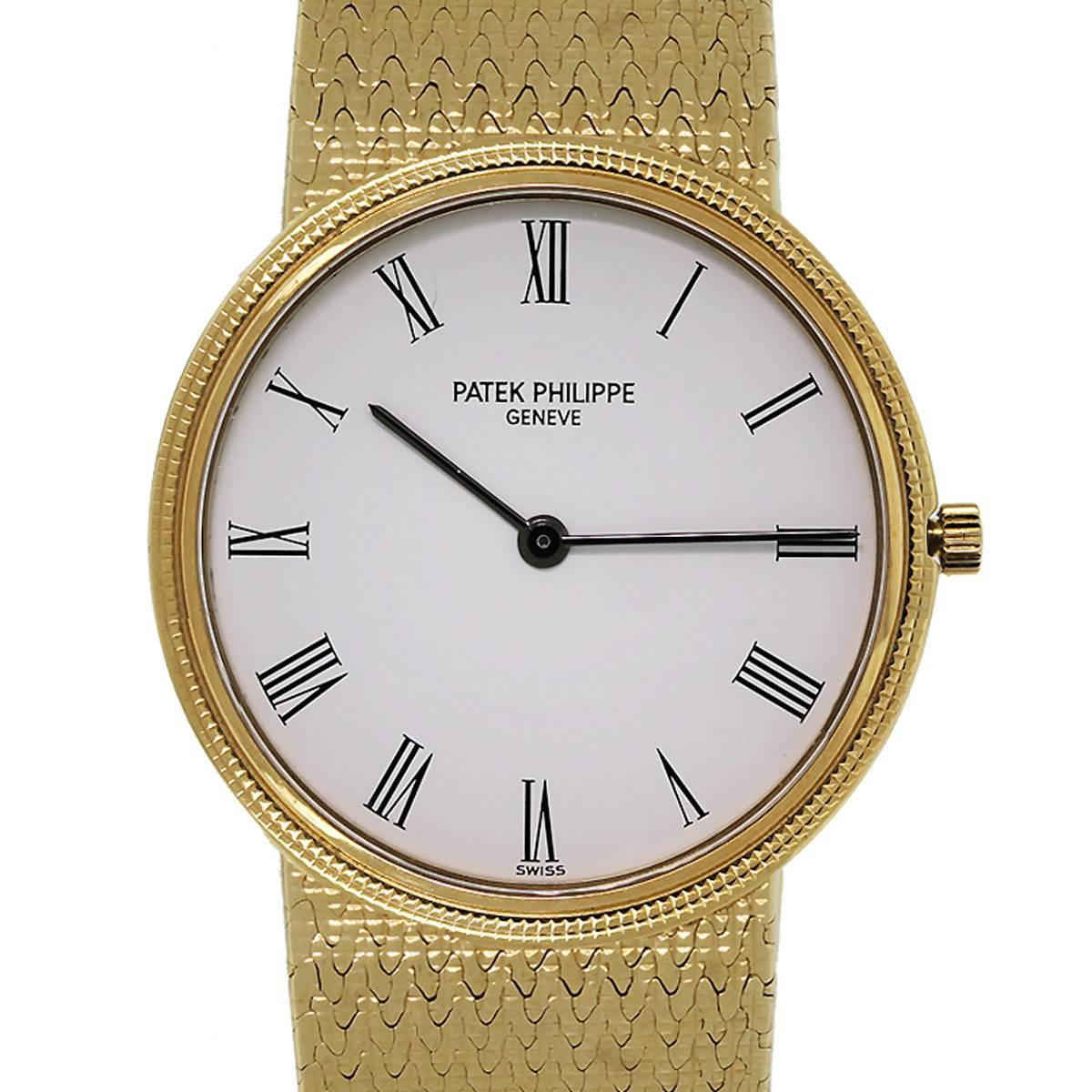 Patek Philippe Yellow Gold Calatrava White Roman Dial Quartz Wristwatch ...