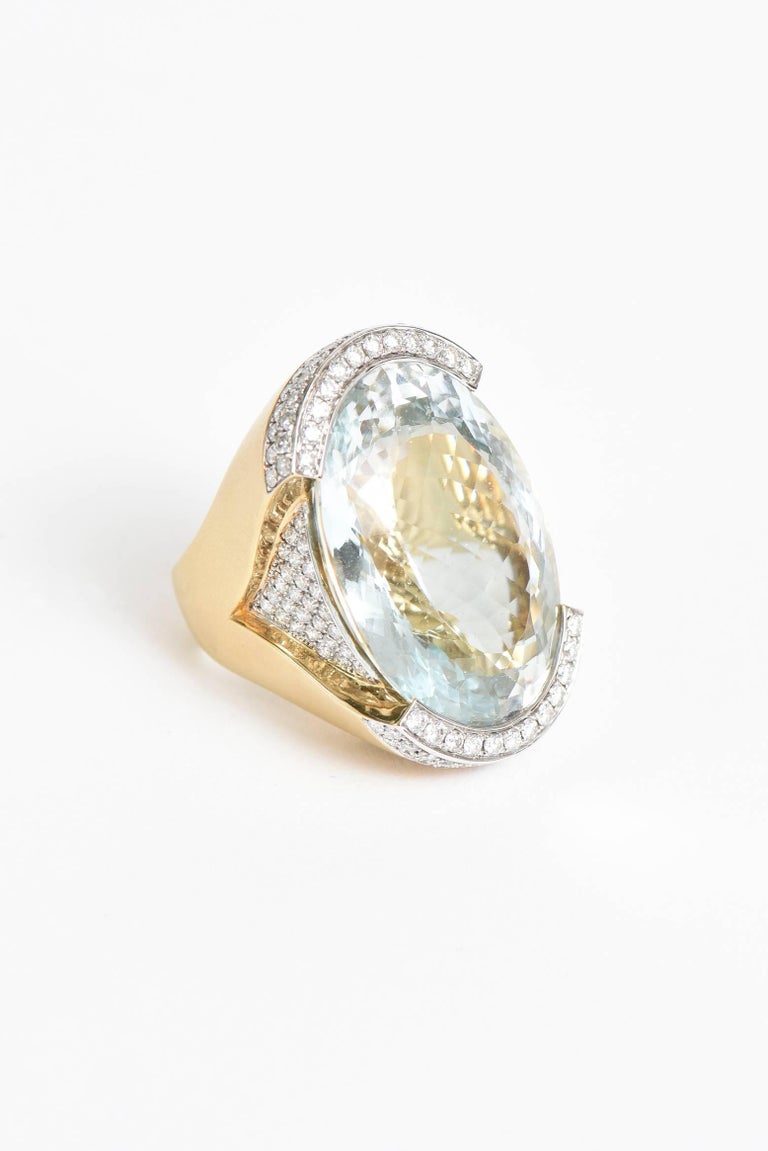 Custom Large Aquamarine and Diamond and 18 Karat Gold Cocktail Ring ...