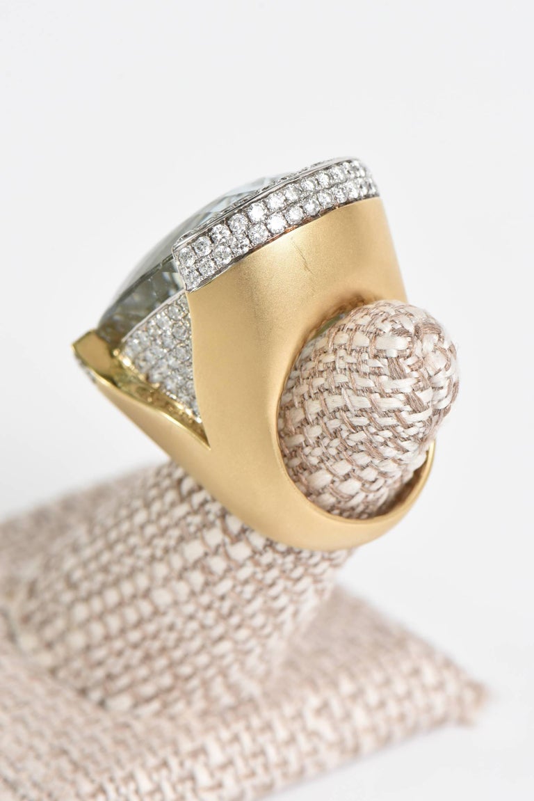 Custom Large Aquamarine and Diamond and 18 Karat Gold Cocktail Ring ...