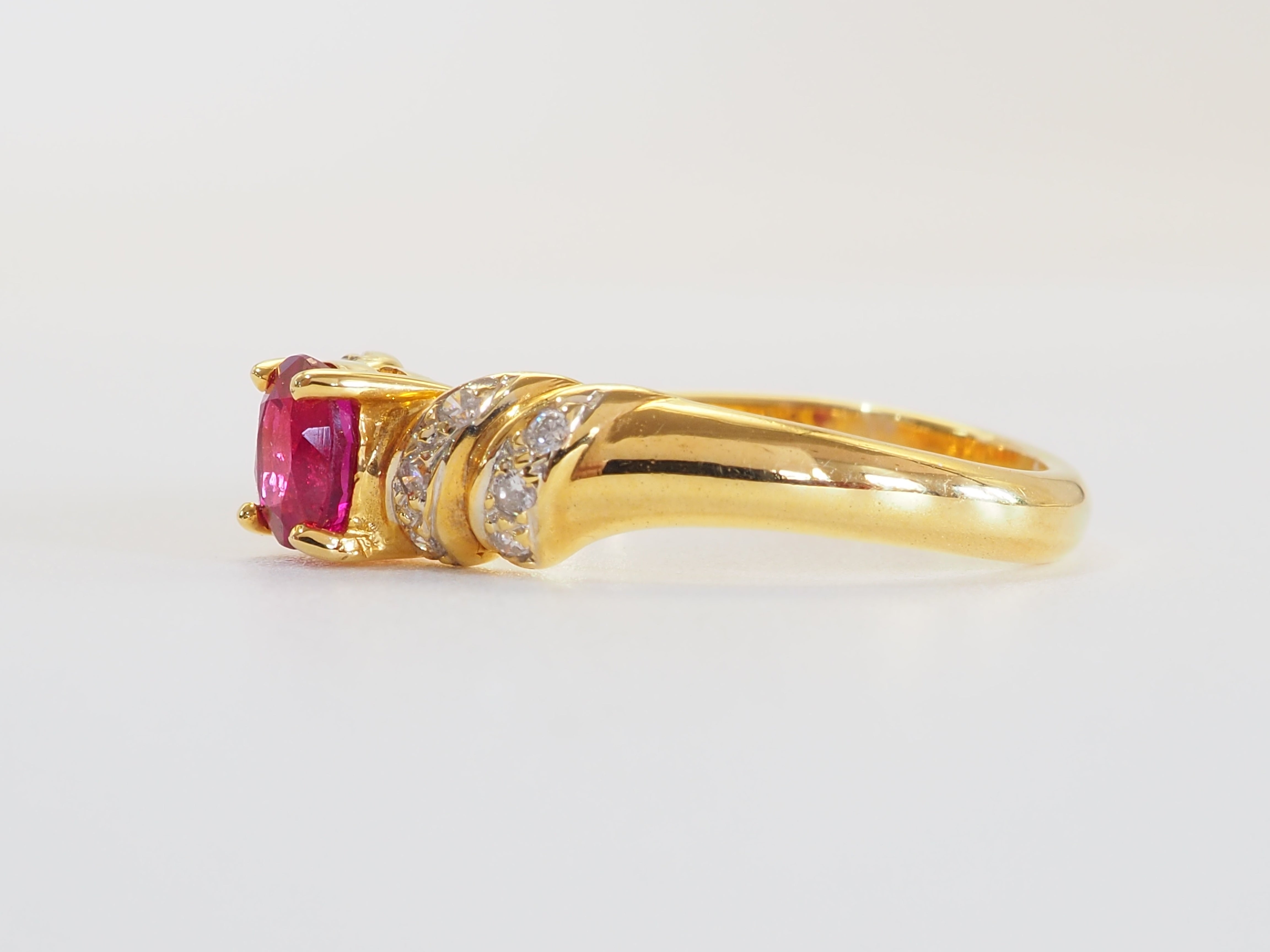 1990s 18K Yellow Gold 0.50 Carats Ruby and 0.10ct Diamond Wavy Band ...