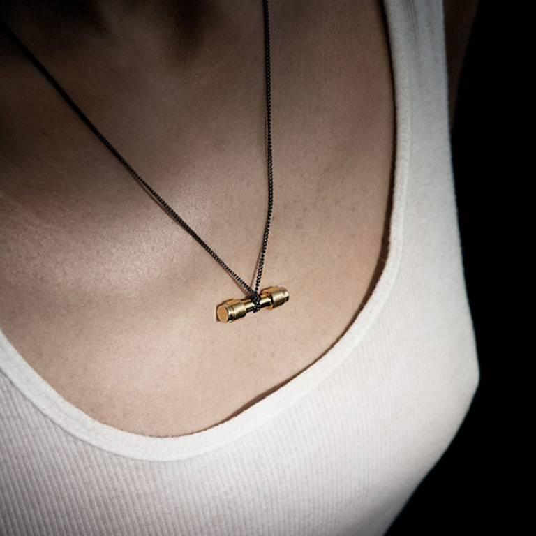 Gold Sculptural Shackle Bar Pendant For Sale at 1stDibs