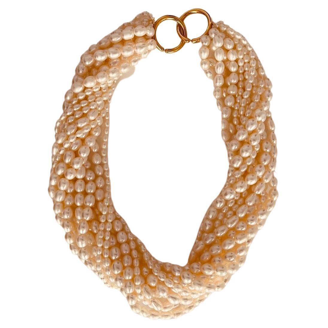 Multi Row Freshwater White Cultured Pearl Necklace to 18 Carat Gold ...