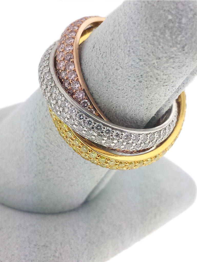 Cartier Trinity Tricolor Diamond Gold Band Ring at 1stDibs
