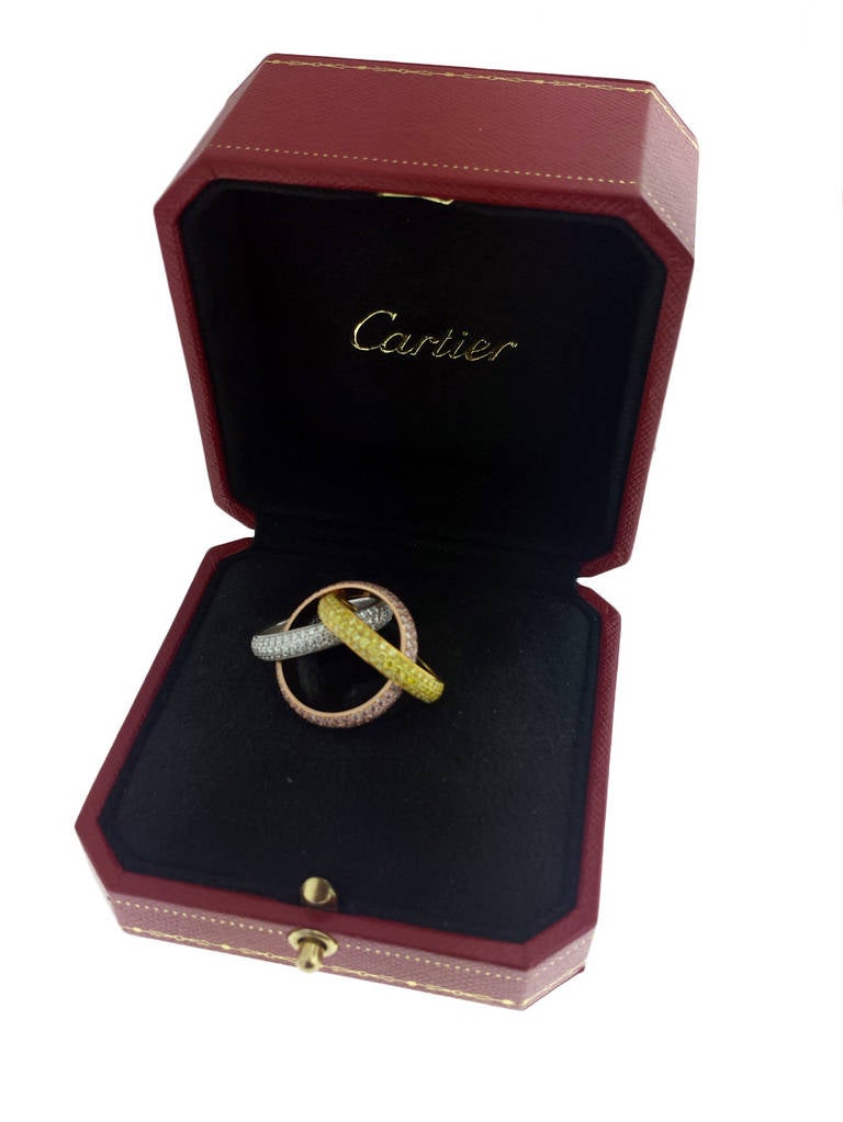 Cartier Trinity Tricolor Diamond Gold Band Ring at 1stDibs