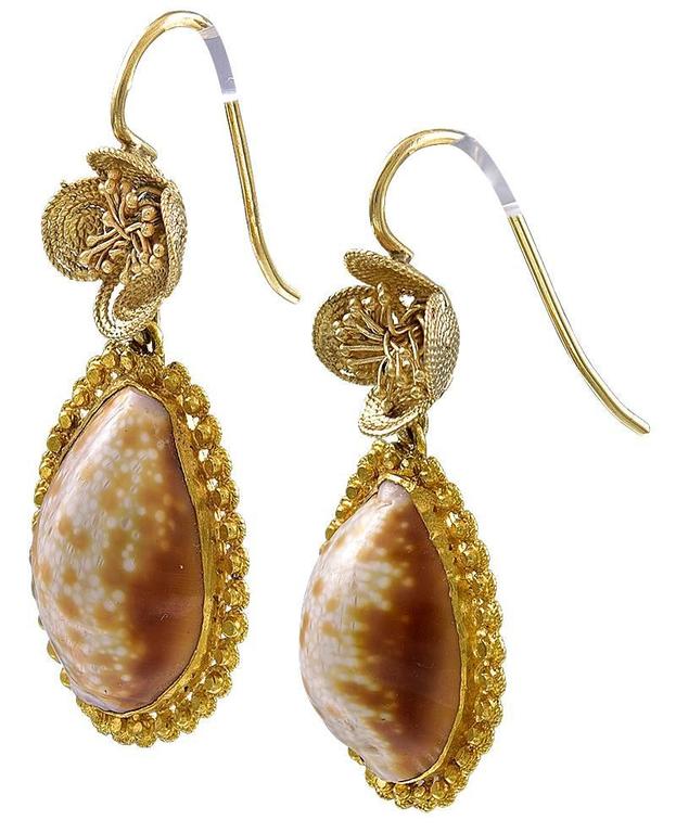 Pair of Georgian Cowrie Shell Gold Earrings For Sale at 1stDibs | gold ...