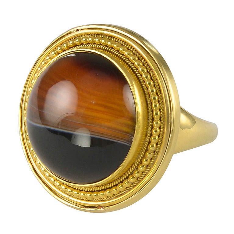 Victorian Banded Agate Gold Ring at 1stDibs