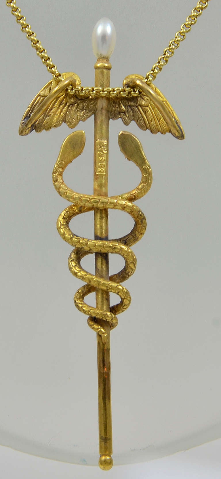 Antique Pearl Diamond Gold Caduceus Pendant at 1stDibs | caduceus ...
