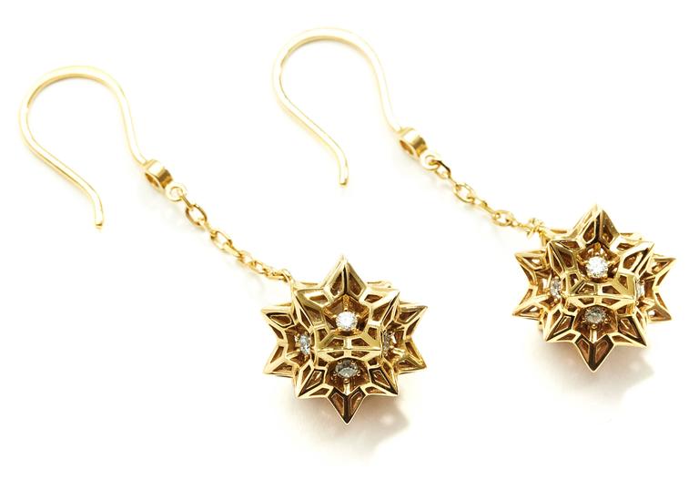 Helix Frame Diamond Dangle 18k Gold Earrings For Sale (Free Shipping ...