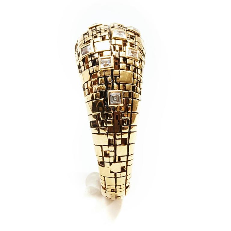 Bitcoin Blockchain Diamond and 18K Gold Slim Dome Ring For Sale at ...