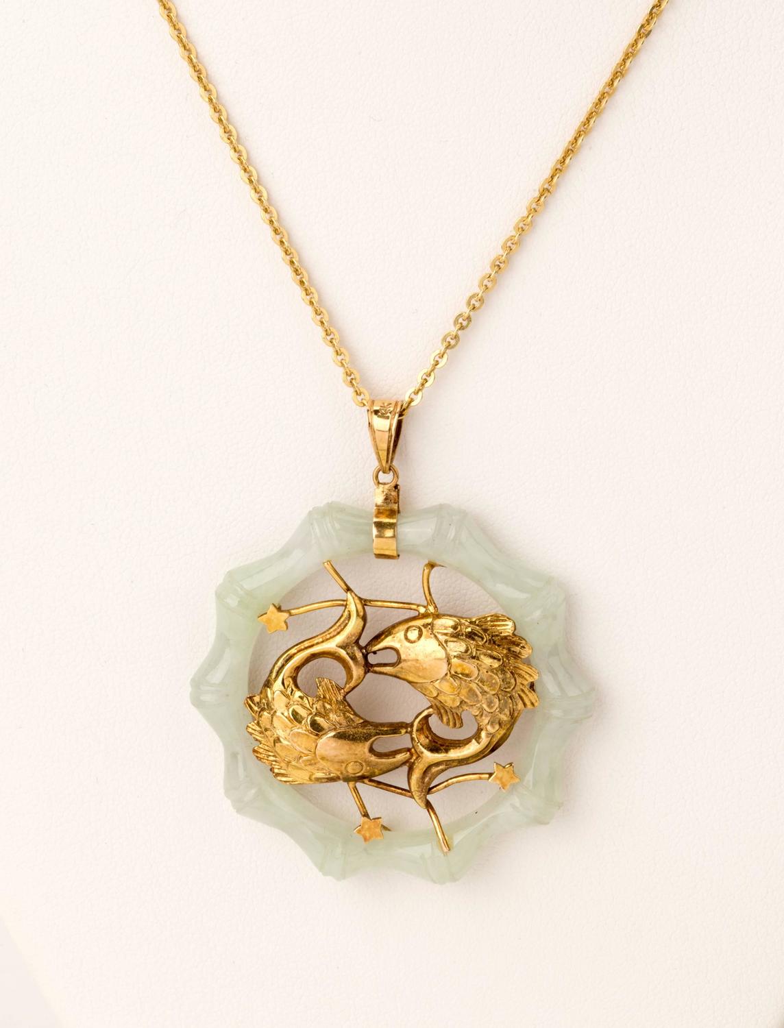 White Jade Gold Double Fish Pendant Necklace at 1stdibs
