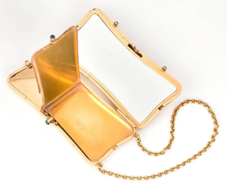 18 Karat Gold, Sapphire French Compact Purse Box For Sale at 1stDibs