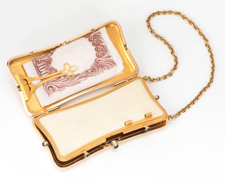 18 Karat Gold, Sapphire French Compact Purse Box For Sale at 1stDibs
