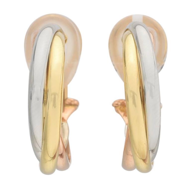 Cartier Tricolor Gold "Trinity de Cartier" Hoop Earclips at 1stDibs