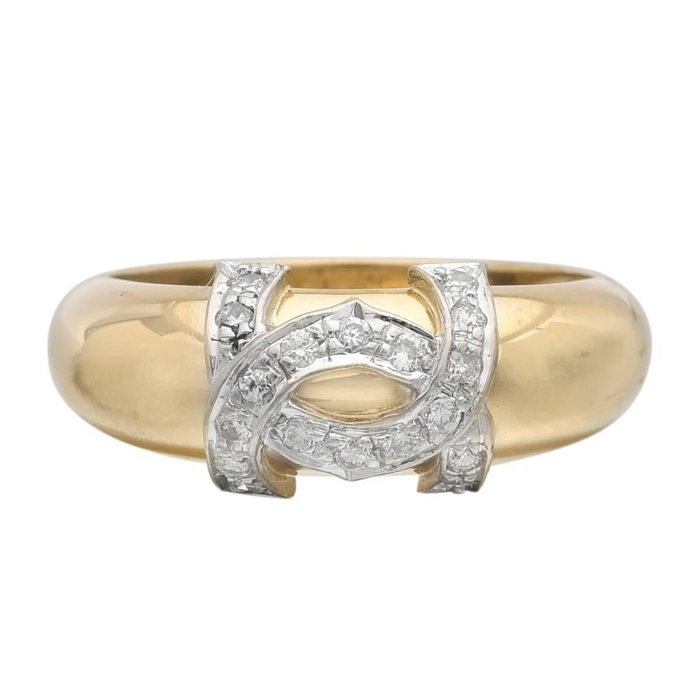 Cartier Double "C" Diamond Gold Ring at 1stDibs