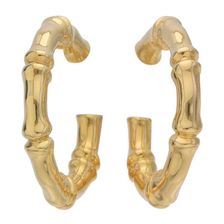 Gold Bamboo Hoop Earrings at 1stDibs
