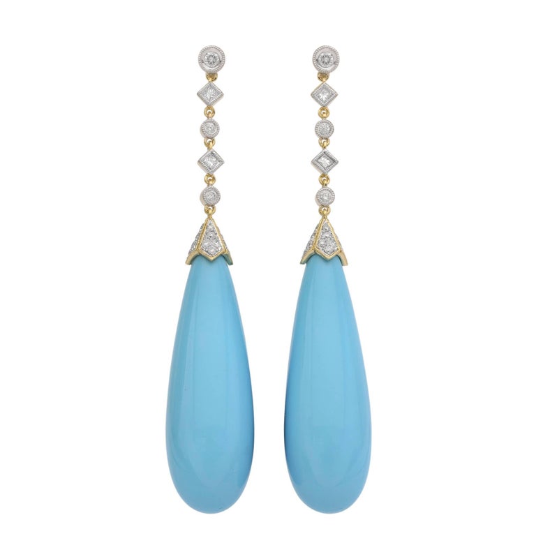 Turquoise Diamond Drop Earrings At 1stdibs Turquoise And Diamond
