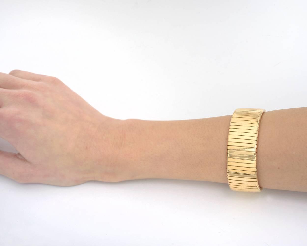 Gold Ribbed Cuff Bracelet at 1stdibs