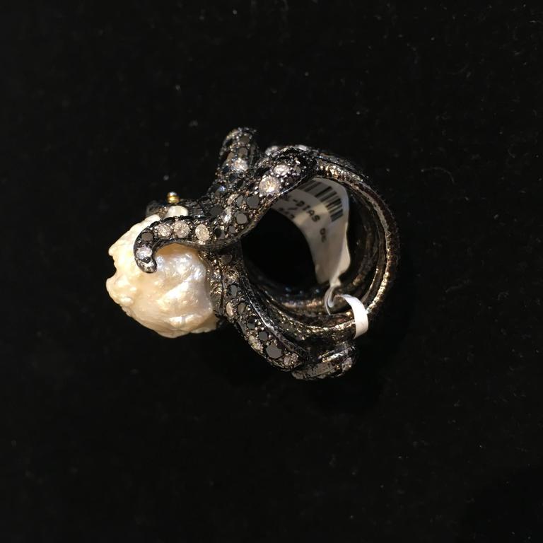 Lotus Arts de Vivre Gem-Set Blackened Silver Octopus Ring For Sale at ...