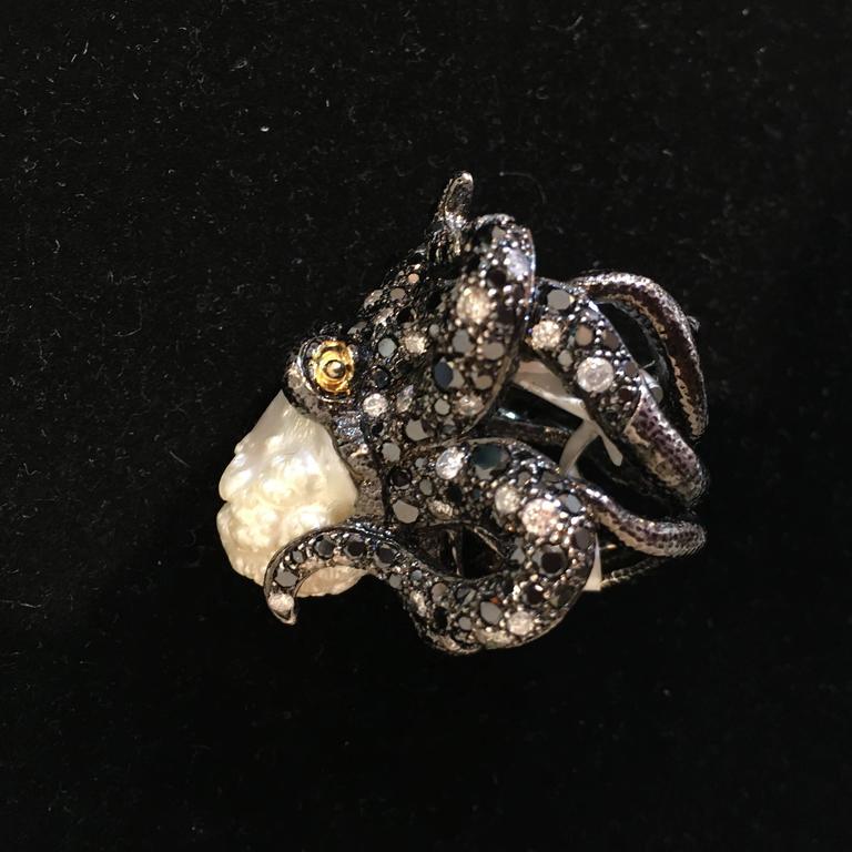 Lotus Arts de Vivre Gem-Set Blackened Silver Octopus Ring For Sale at ...