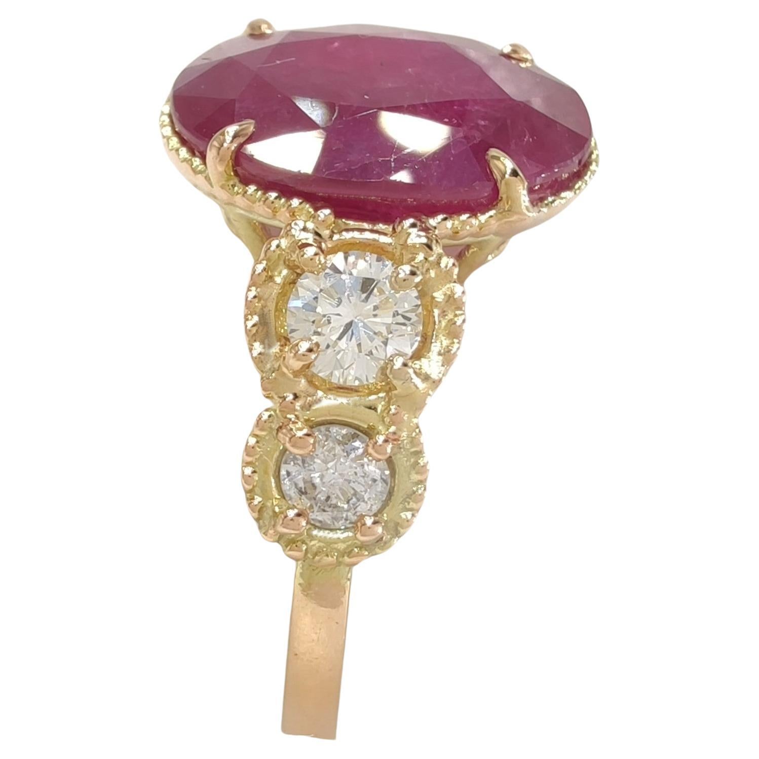 Gemstone 14k gold ring Certified Ruby Genuine Diamond Cocktail Ring gift For Sale at 1stDibs