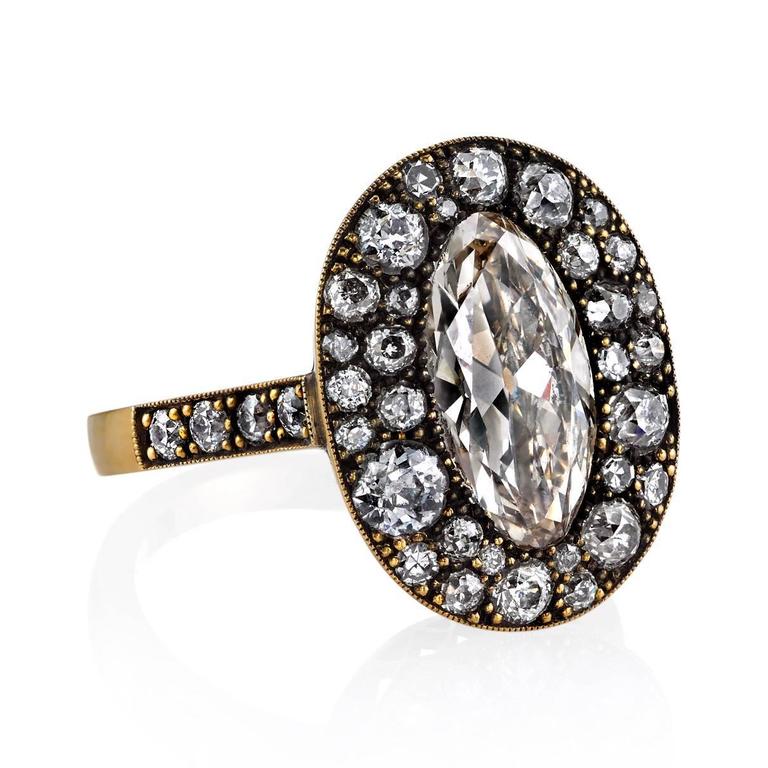 1.93 Carat Moval Cut Diamond Oxidized Gold Cobblestone Ring at 1stDibs ...