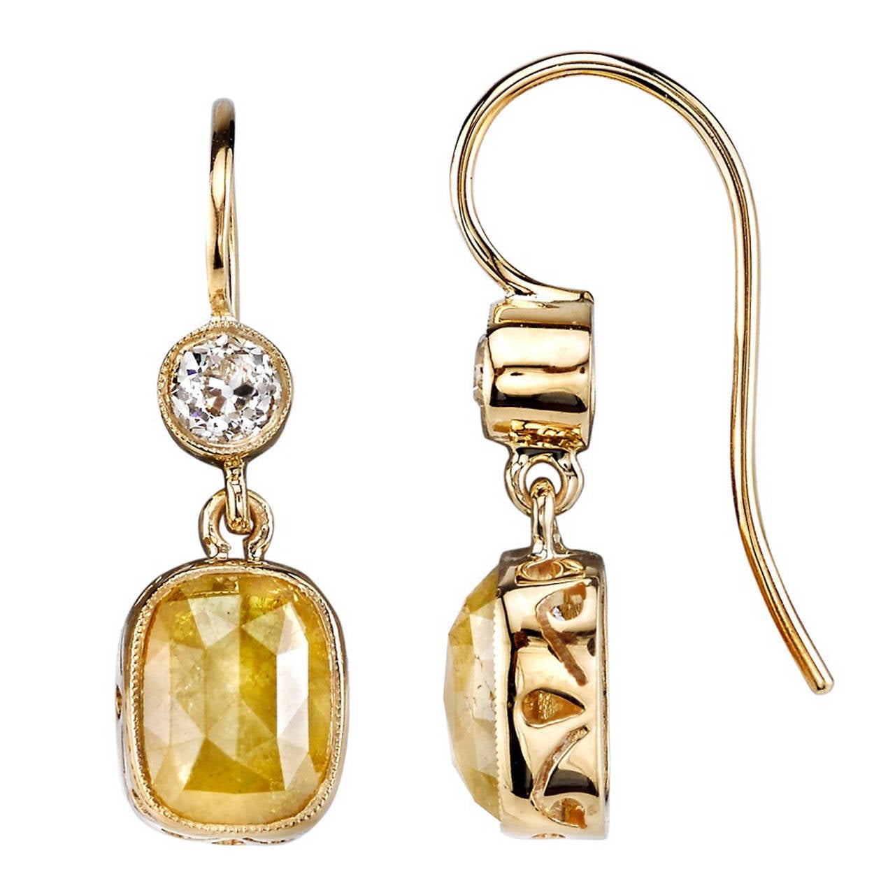 Rustic Diamond Gold Drop Earrings at 1stDibs