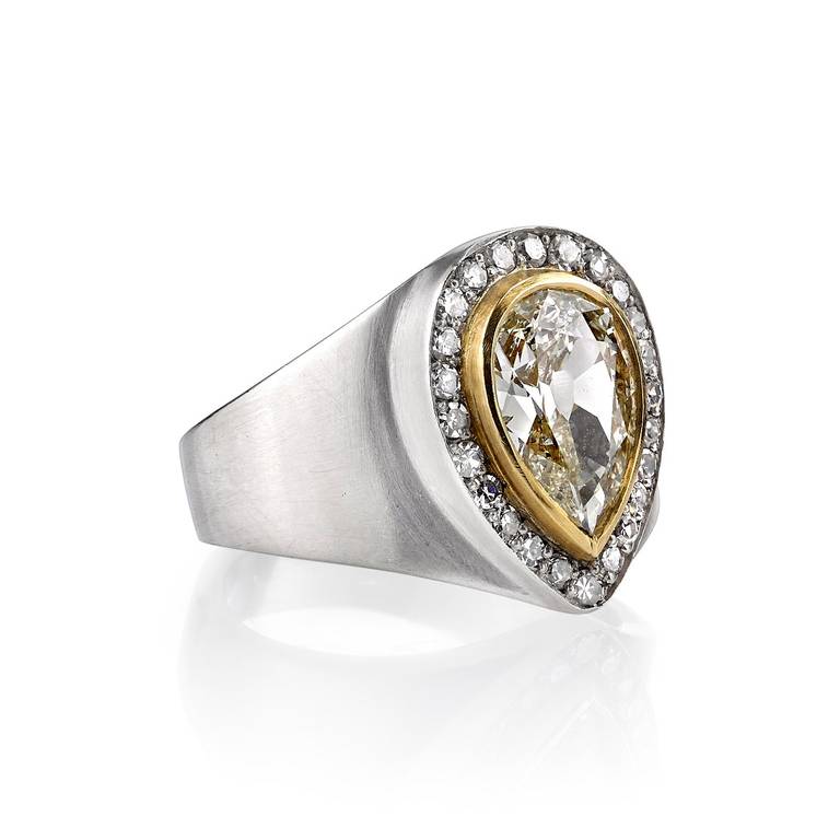Unique Pear Shape Two Toned Ring at 1stDibs