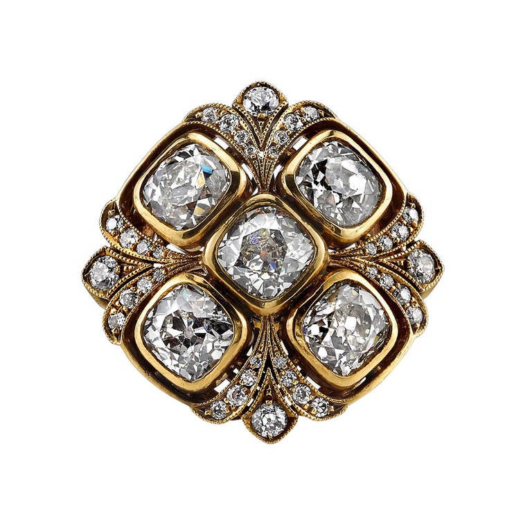 Cushion Cut Diamond Cluster Ring at 1stDibs
