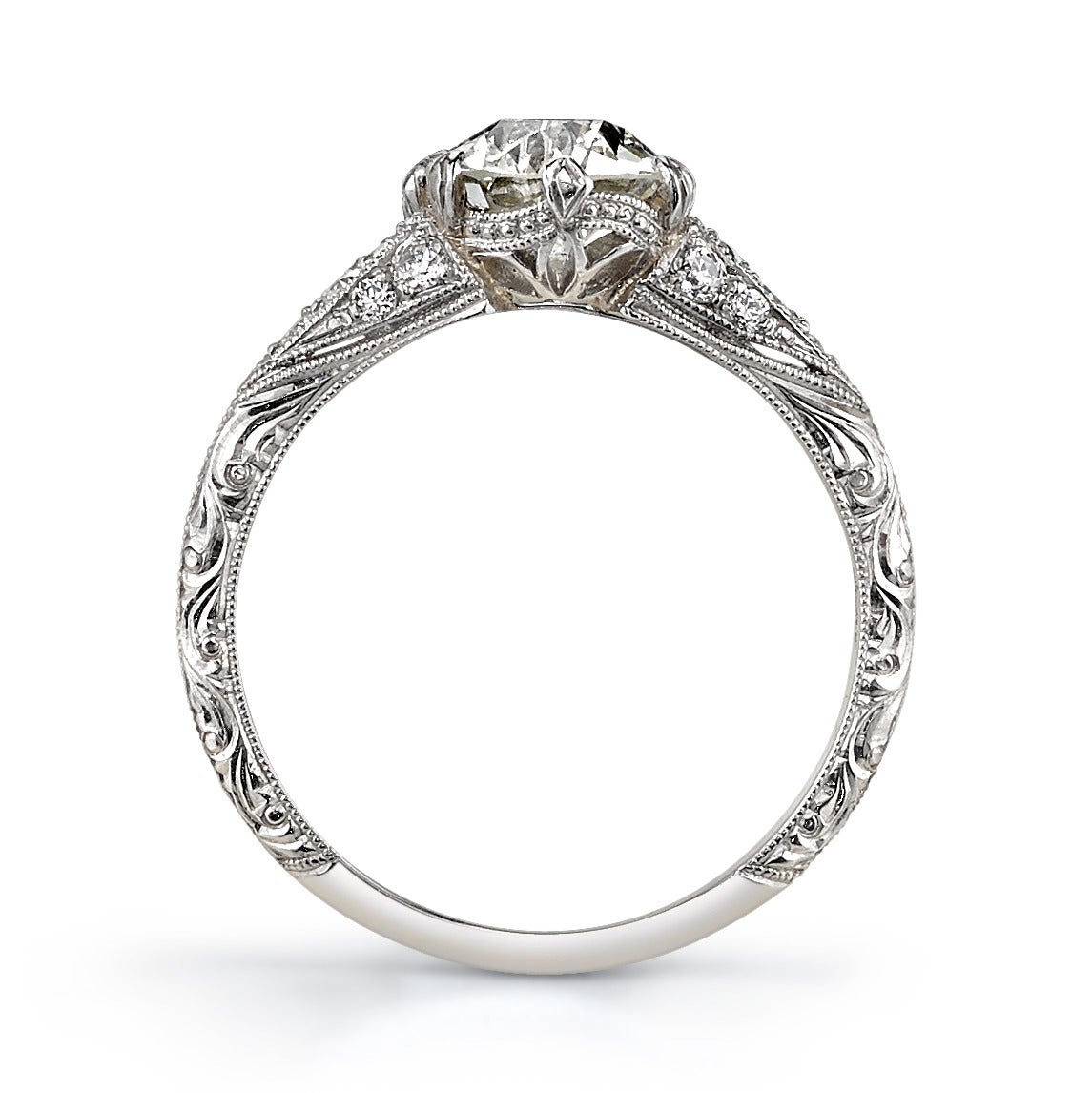 Old European Cut Diamond Hand Engraved Ring at 1stDibs