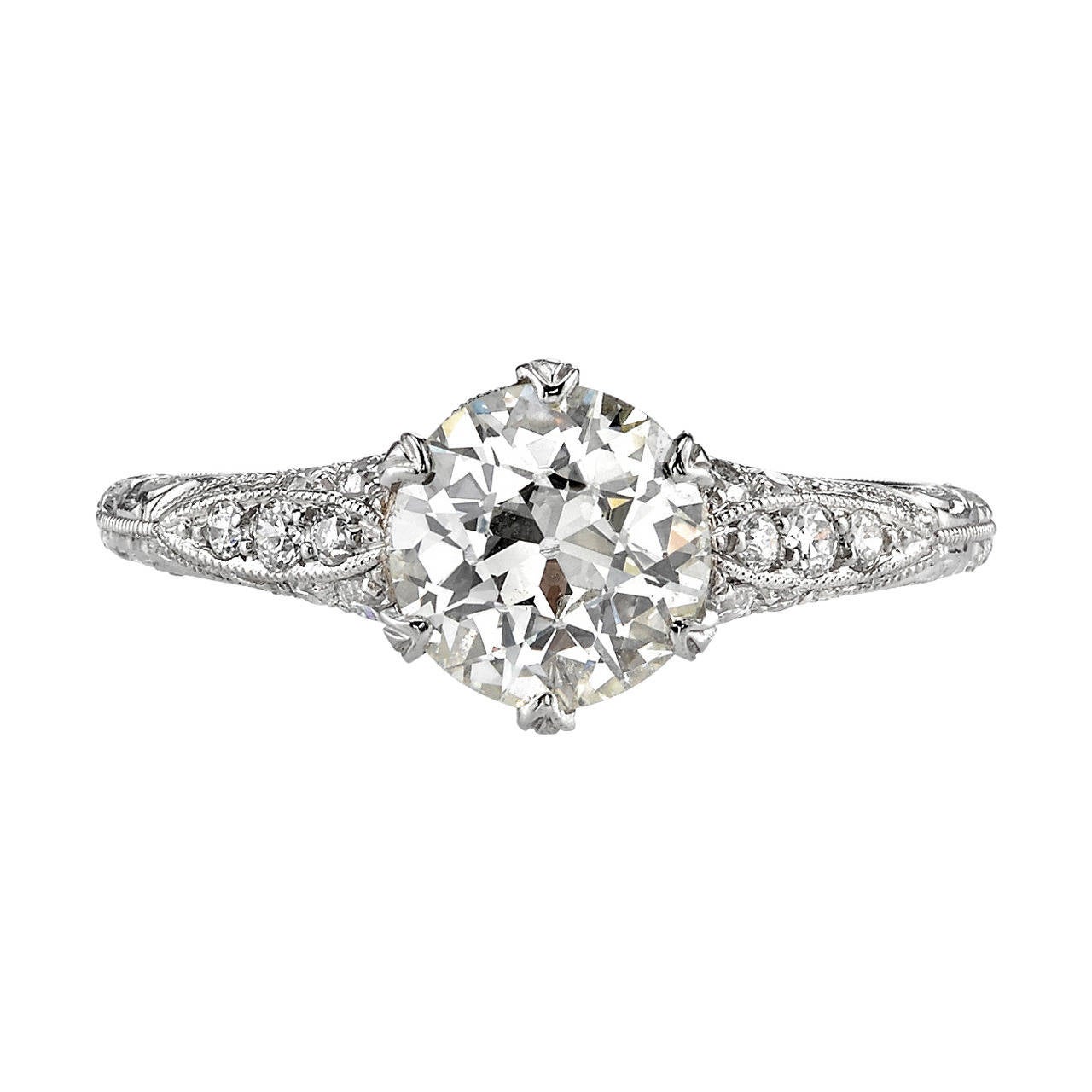 Old European Cut Diamond Hand Engraved Ring at 1stDibs