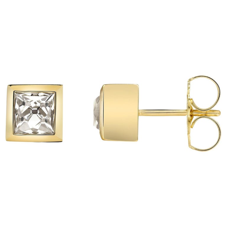 Handcrafted Karina French Cut Diamond Stud Earrings by Single Stone For Sale at 1stDibs