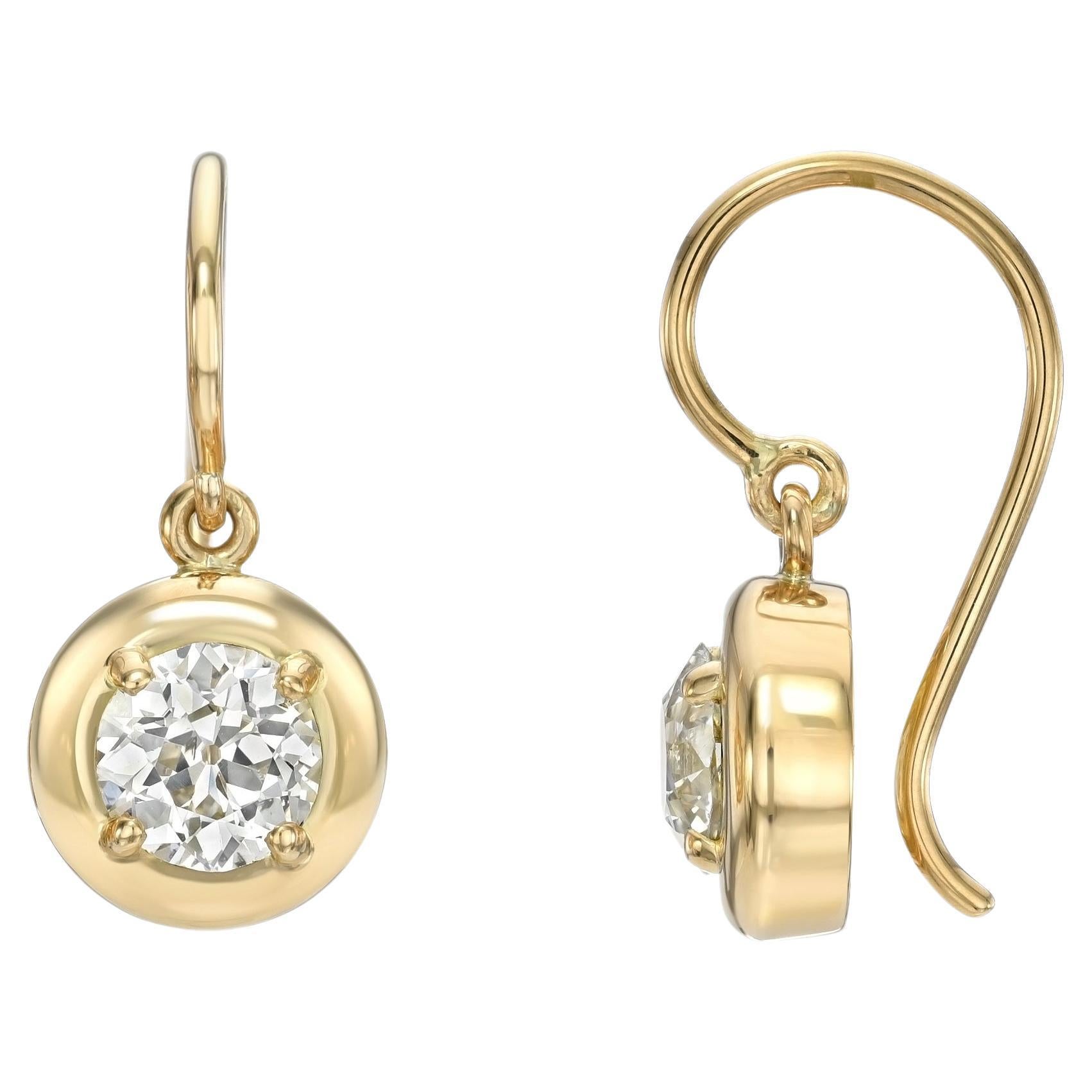 Single Stone Diamond Gold Cobblestone Drop Earrings at 1stDibs | single ...