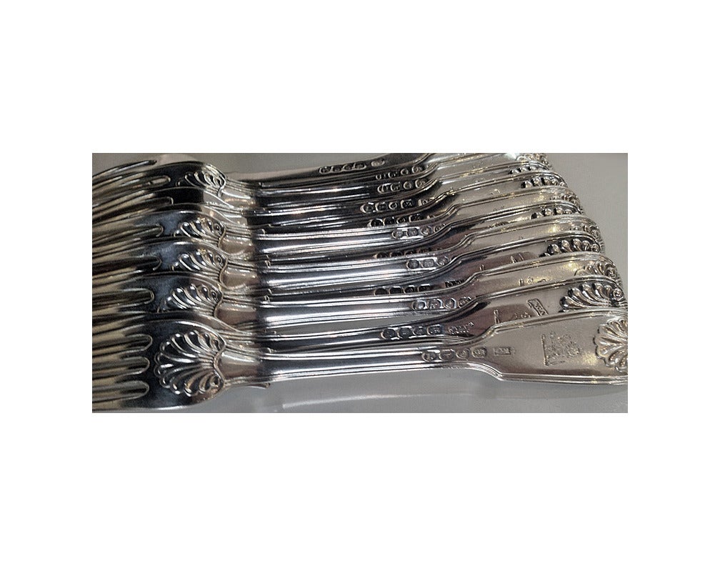 Fiddle Thread Shell Silver Flatware Suite at 1stDibs